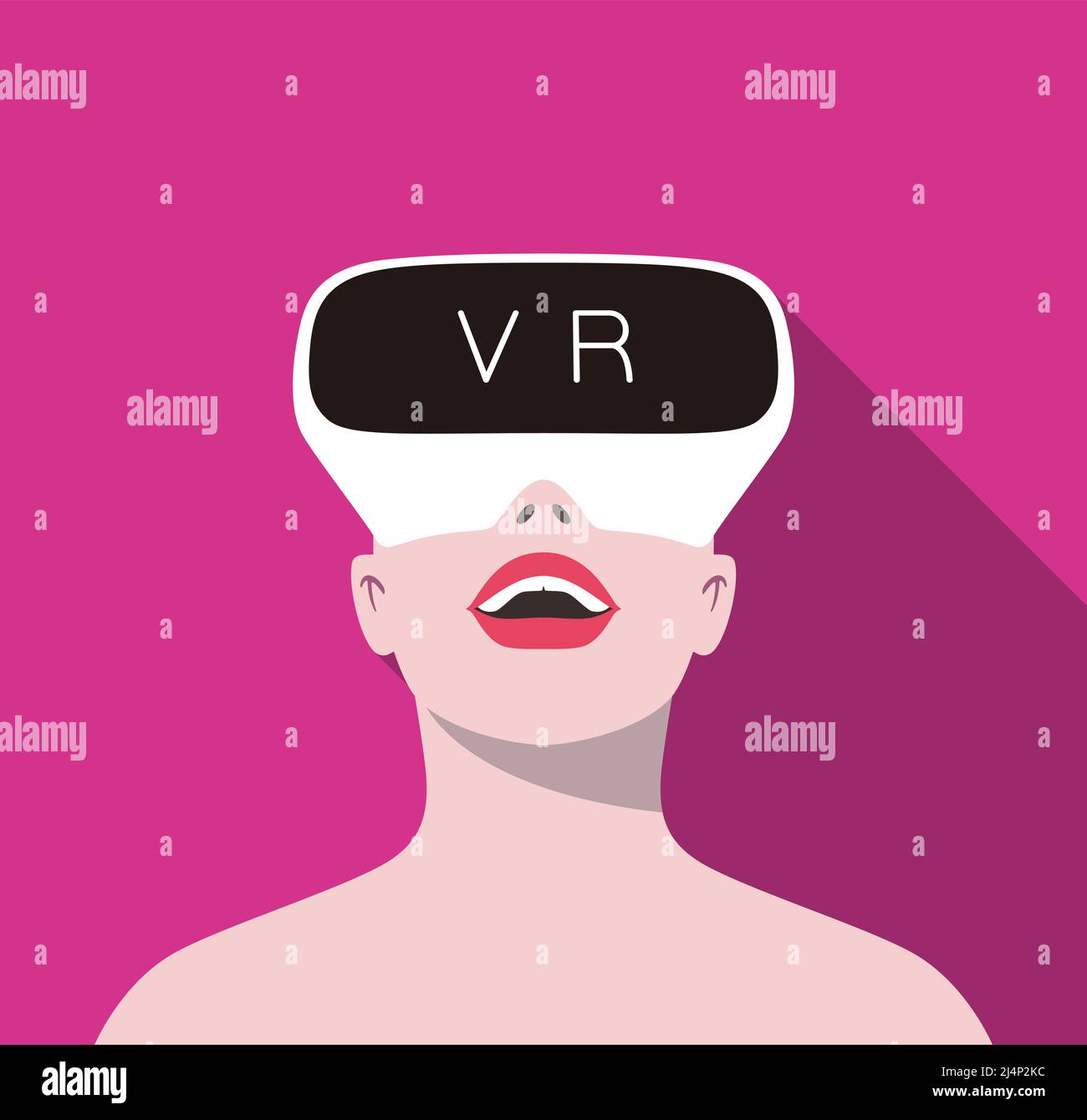 Beauty girl wearing Virtual reality glasses. front view, playing games ...