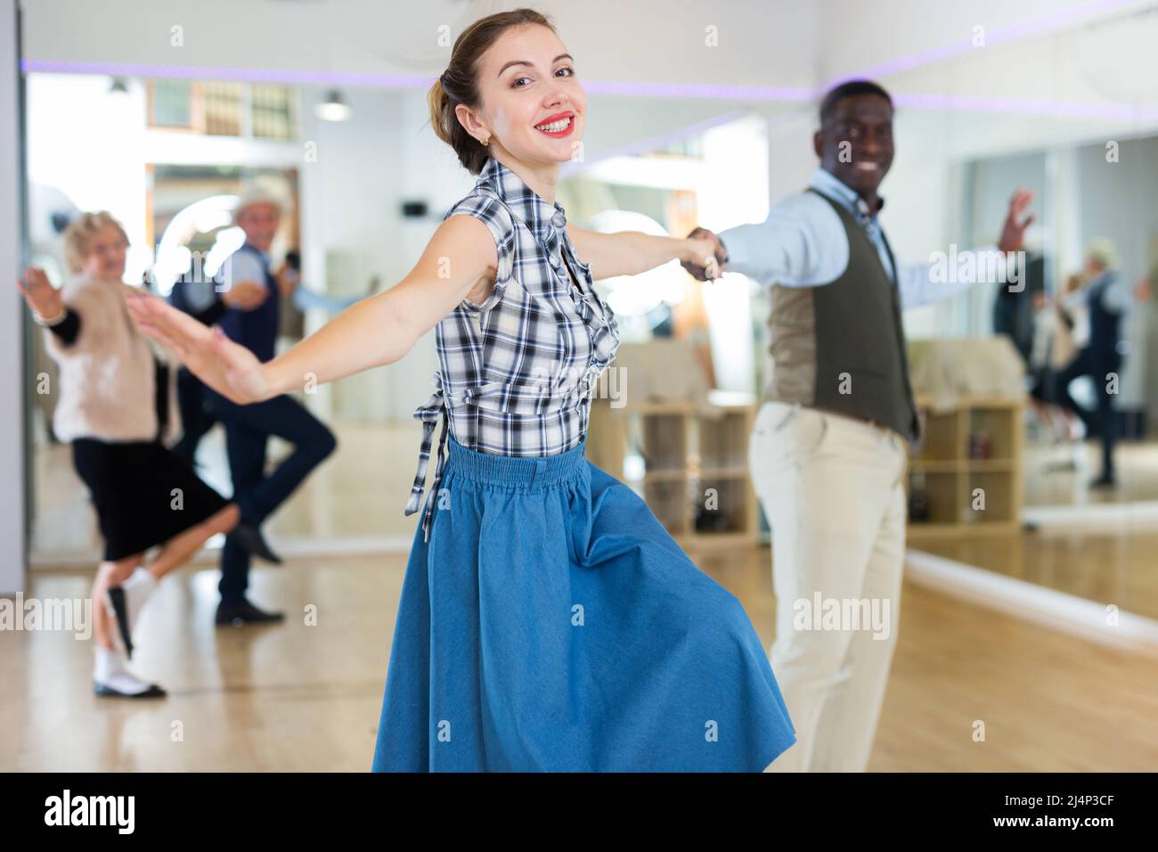 Pair dancing lindy hop during rehearsal Stock Photo - Alamy