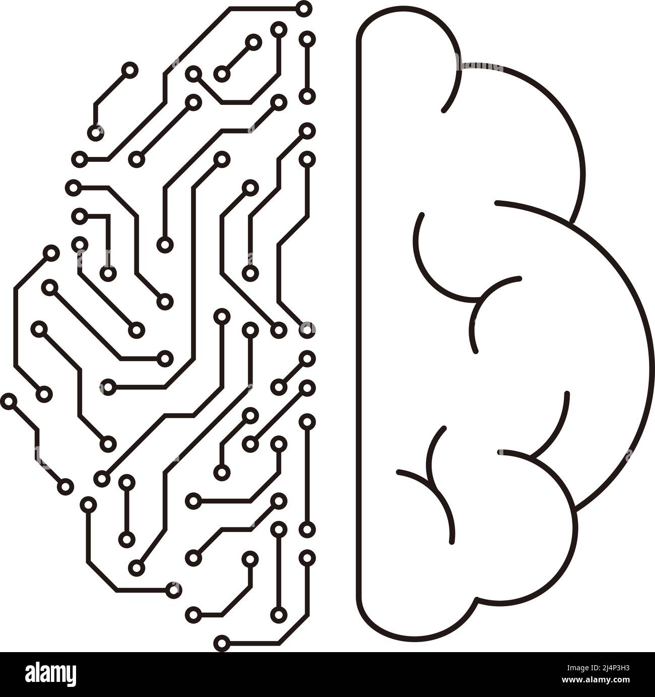 Half human brain and half circuit board, Artificial intelligence of digital concept Stock Vector ...