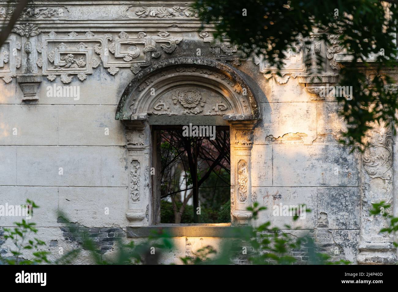 Old, traditional, Chinese window on a building in the park Stock Photo ...