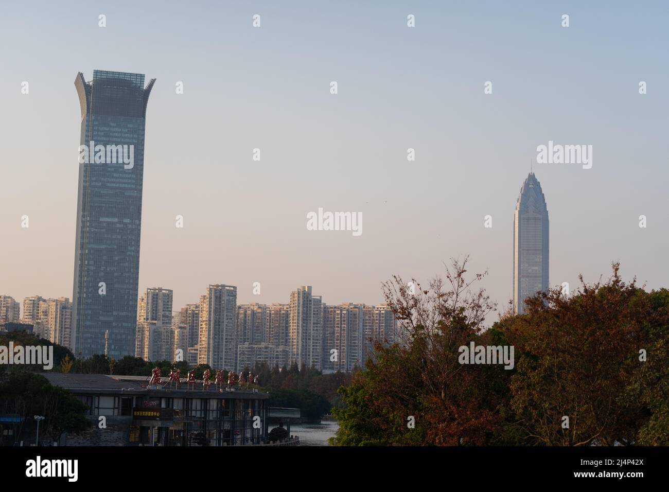 Cityscape of Wenzhou, China with two towers in the background Stock ...