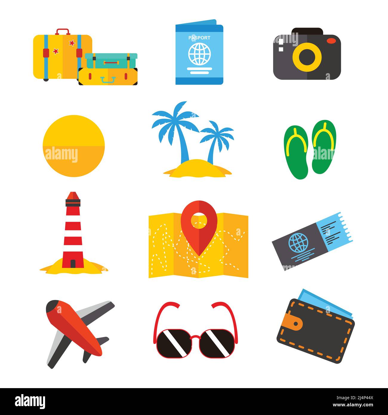 summer and travel icon set pack, High Quality variety symbols Vector ...