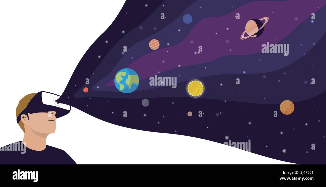 VR and Metaverse Concepts, man wearing VR glasses and touching the ...