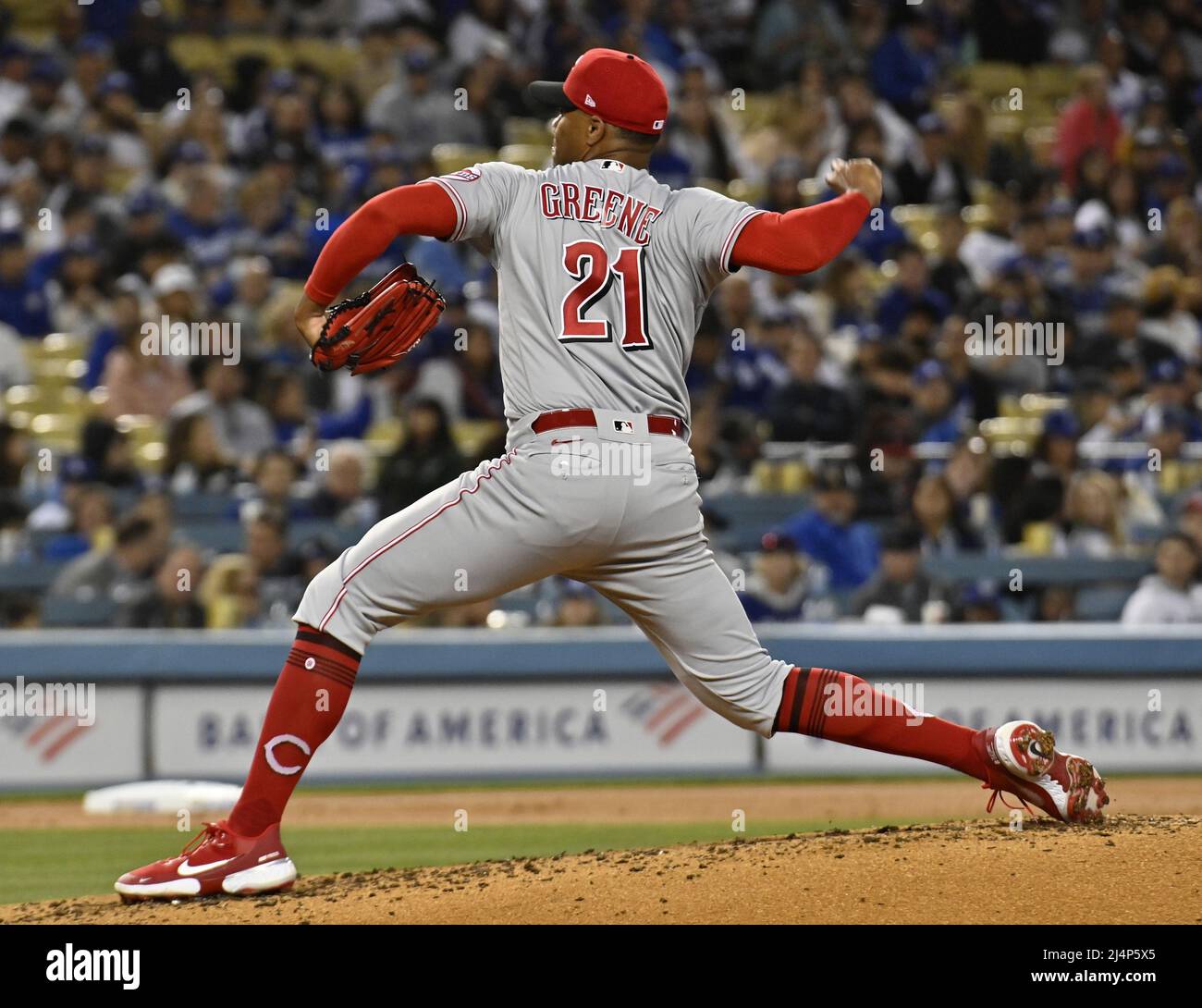 Los Angeles, United States. 16th Apr, 2022. Cincinnati Reds' staring ...