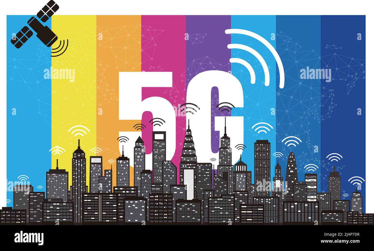 5G wireless network and smart city concept. high speed connection ...