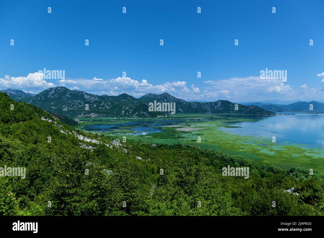 View of the lake Skadar from the mountain road, National Park in ...