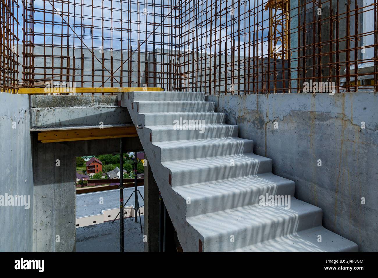 Rebar metal frame. Steel mesh interconnected at the construction site ...
