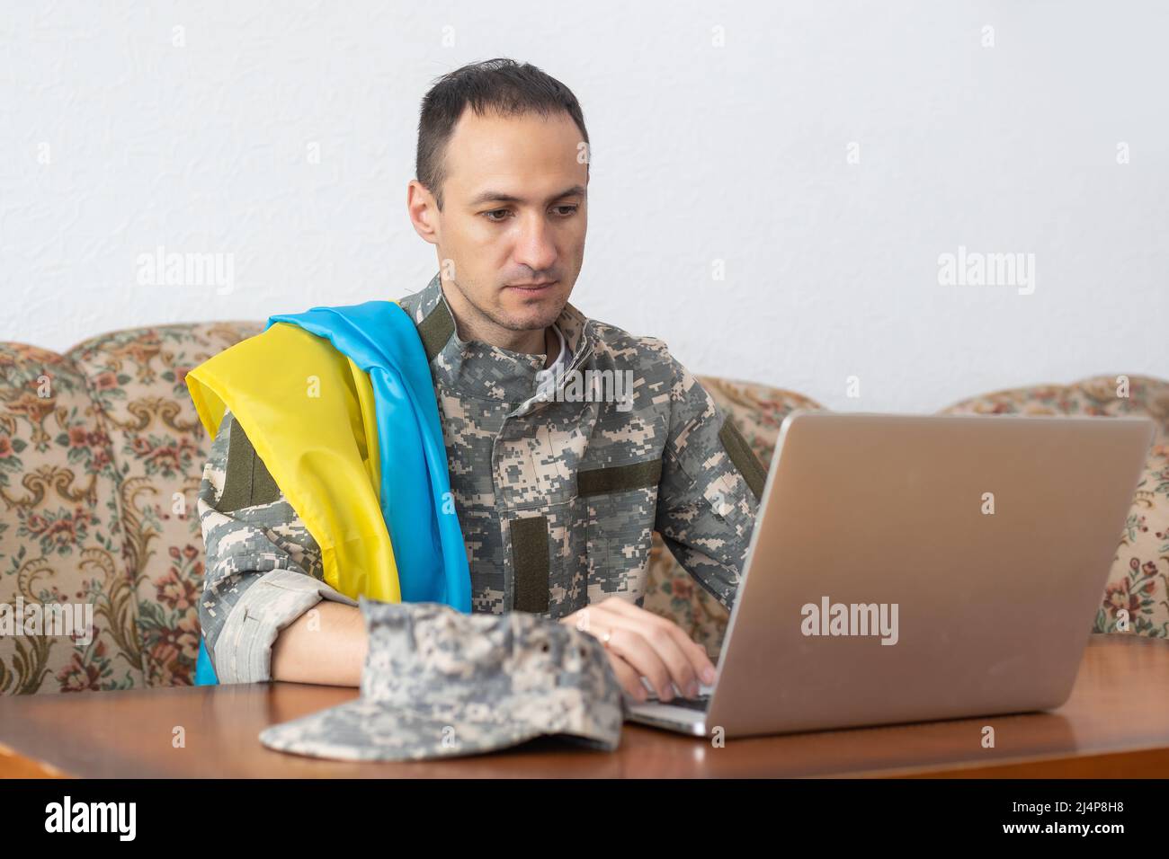 Stand with Ukraine on Social Media concept background with Laptop ...