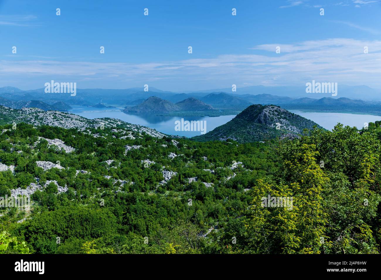 View of the lake Skadar from the mountain road, National Park in ...