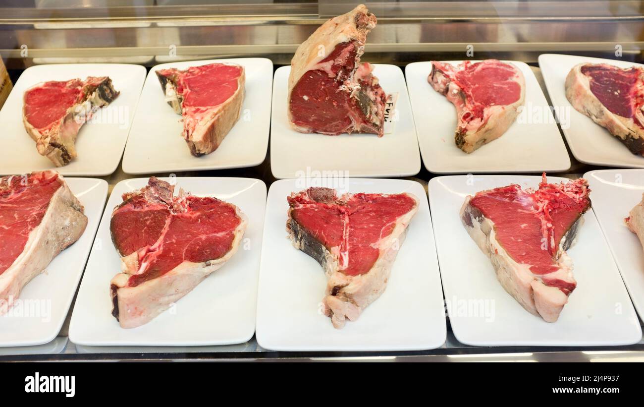 Raw Beef Fiorentina on Display in Restaurant Florence Italy Stock Photo ...