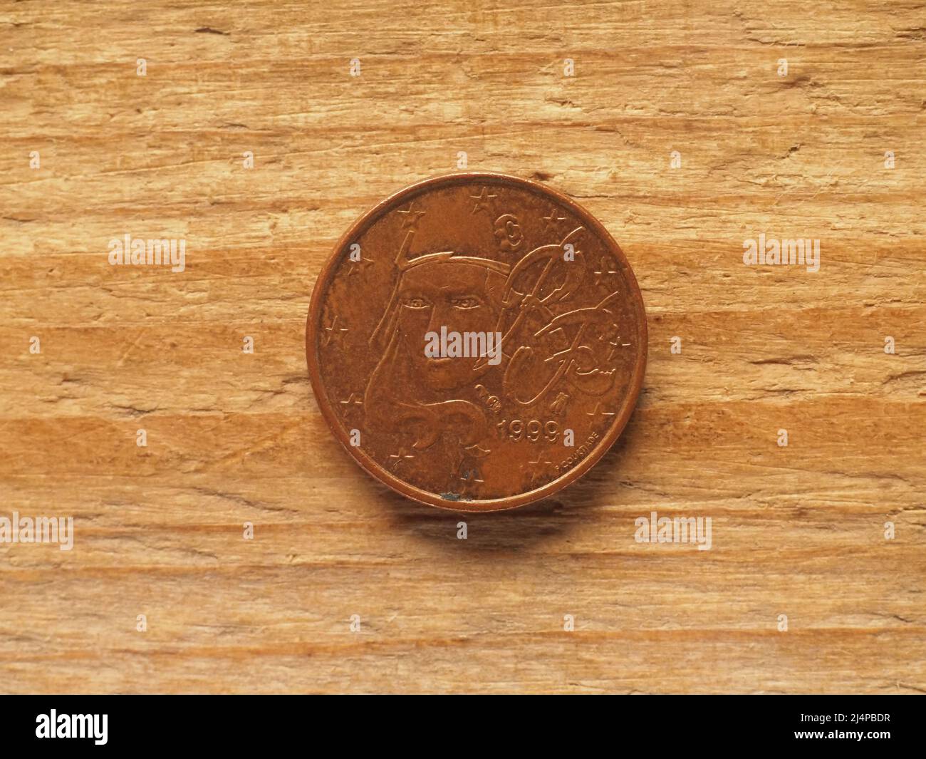 one cent coin, French side showing portrait of Marianne personification ...