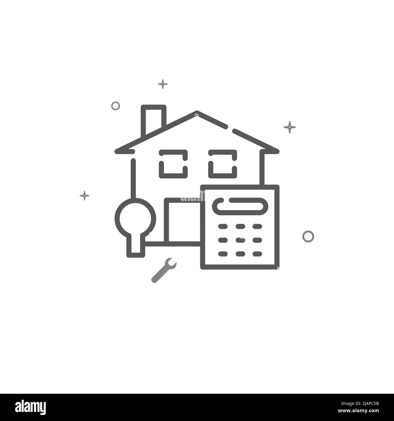 Turnkey house, construction estimate simple vector line icon. Repair ...