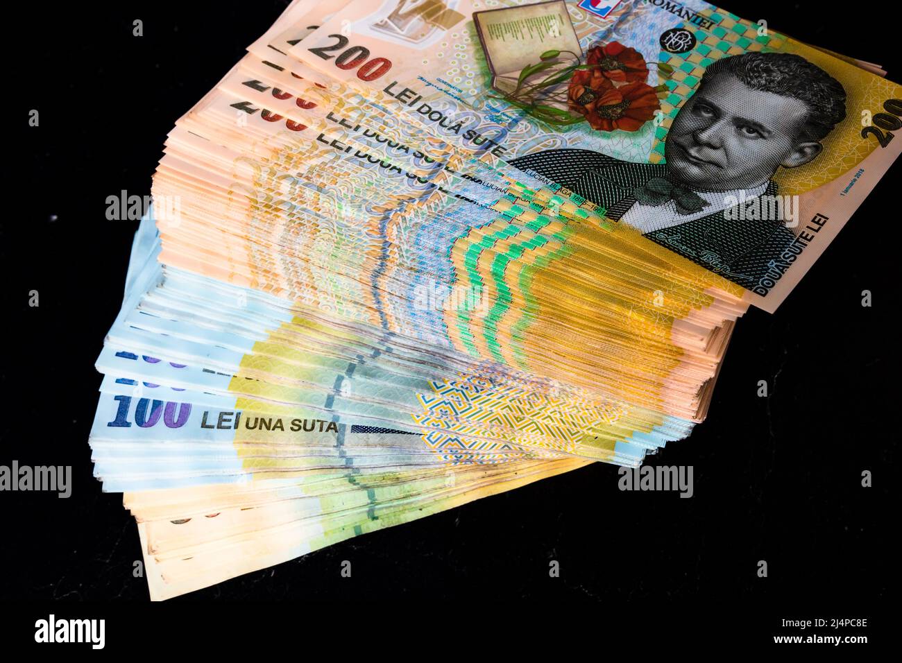 Stack of LEI Romanian money. RON Leu Money European Currency Stock ...