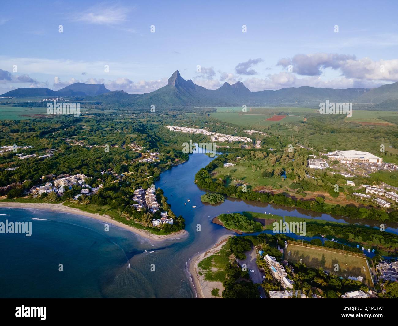 fishing boats resting at tamarin bay, Mauritius island, indian ocean ...