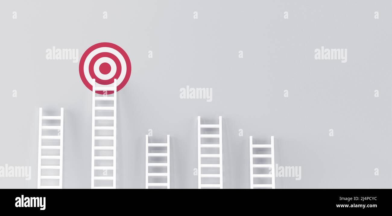 Ladder achievement on white wall background. success concept. 3d ...