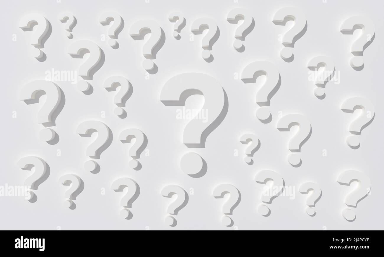 Questions and answers concept. Many Questions mark on white studio ...