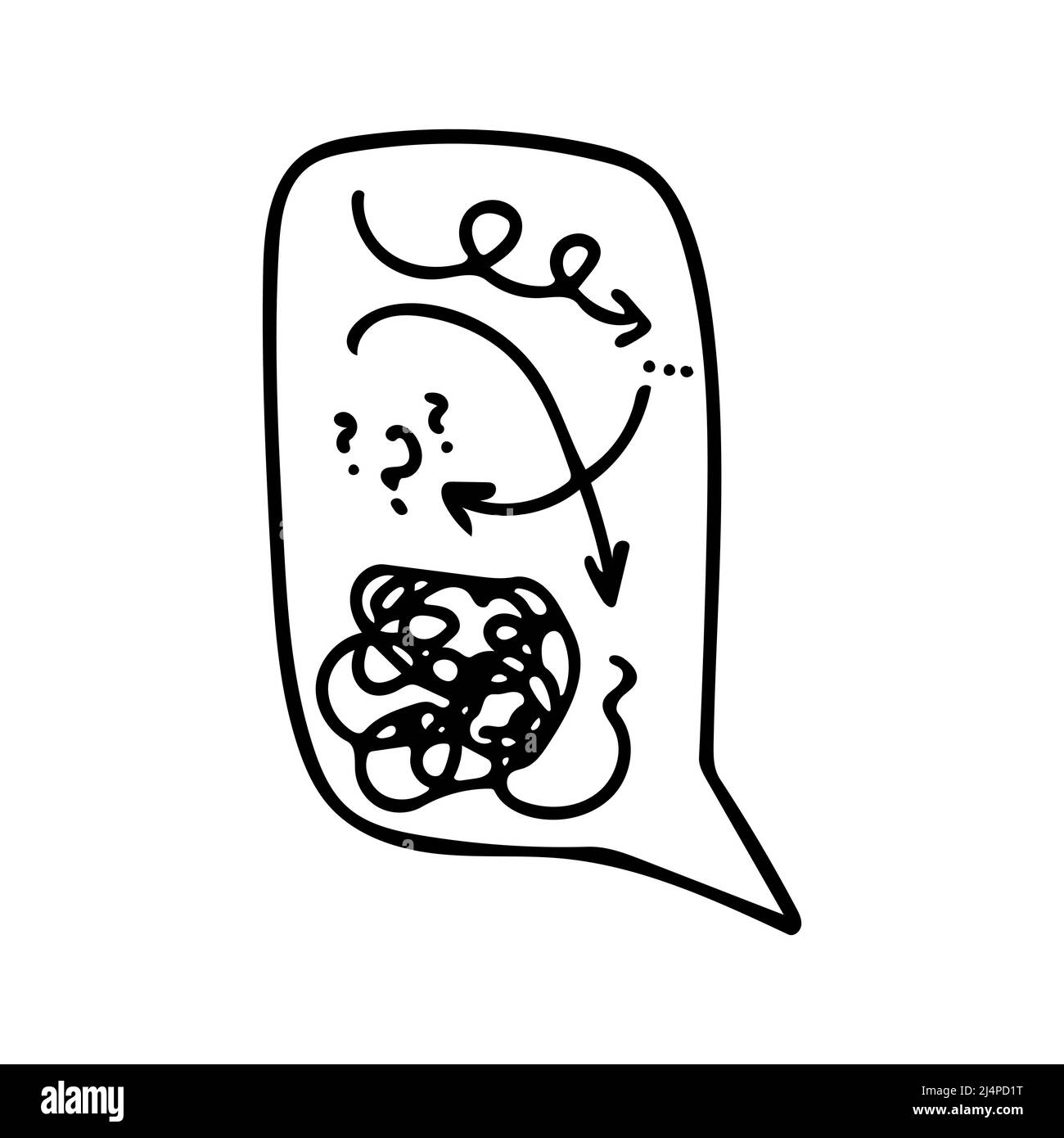 Confused messed up thoughts bubble line art icon. Depressed mental ...