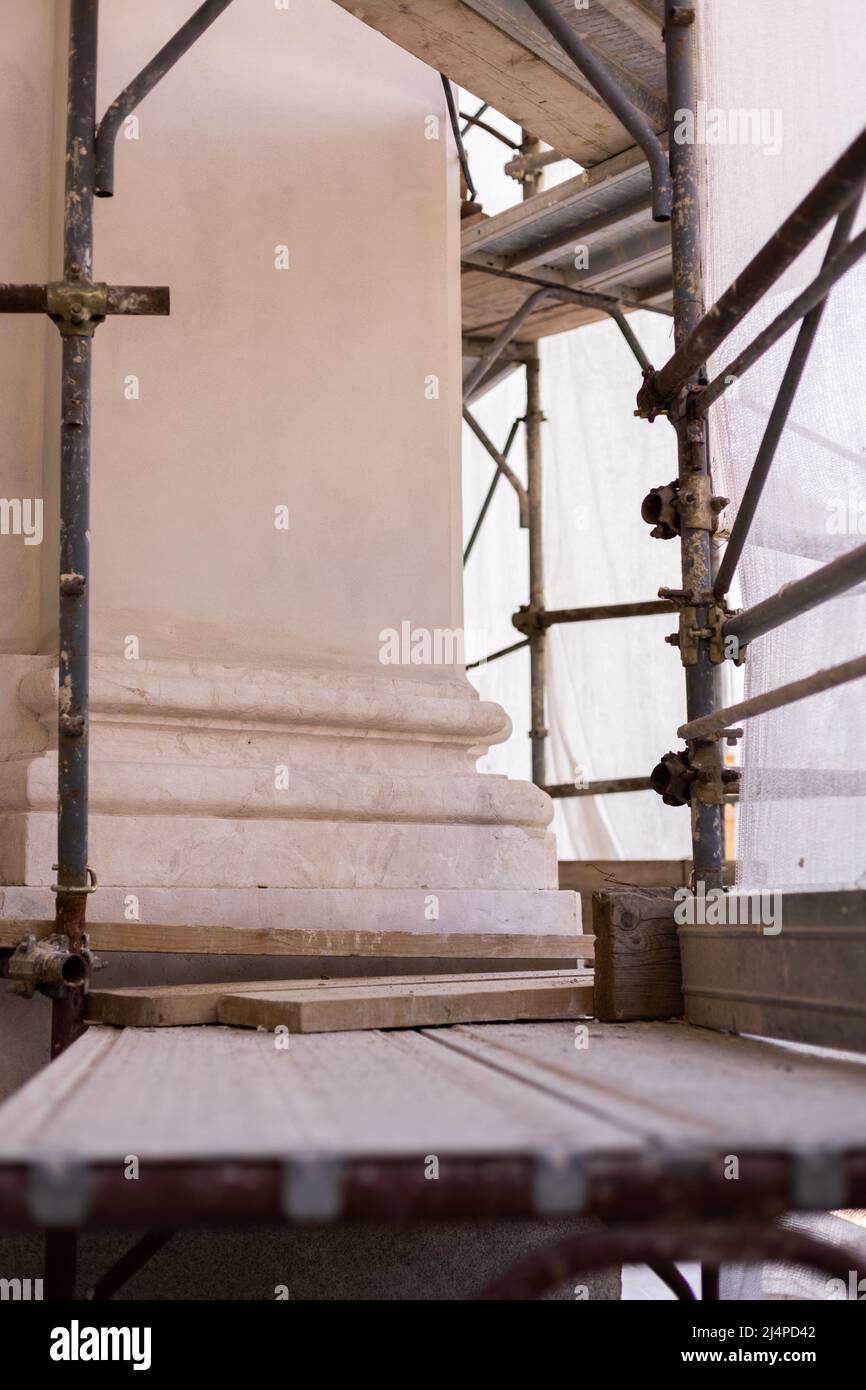 a restoration of an old italian castle with scaffolding Stock Photo - Alamy