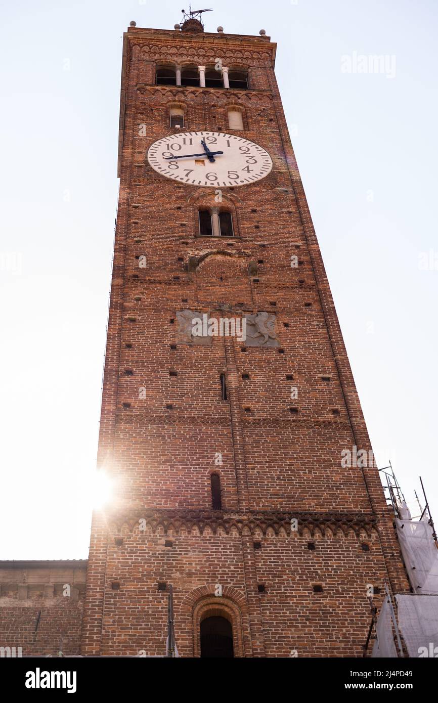 brick tall old clock tower in italy city Stock Photo - Alamy