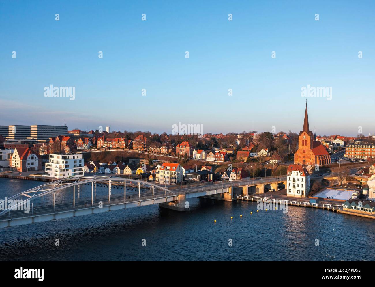 Blue hour panoramic aerial view in Sonderborg (Dan. Sønderborg), city ...