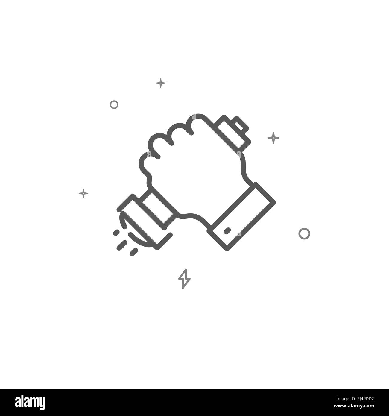 Hand holding a flashlight simple vector line icon. Lamp symbol ...