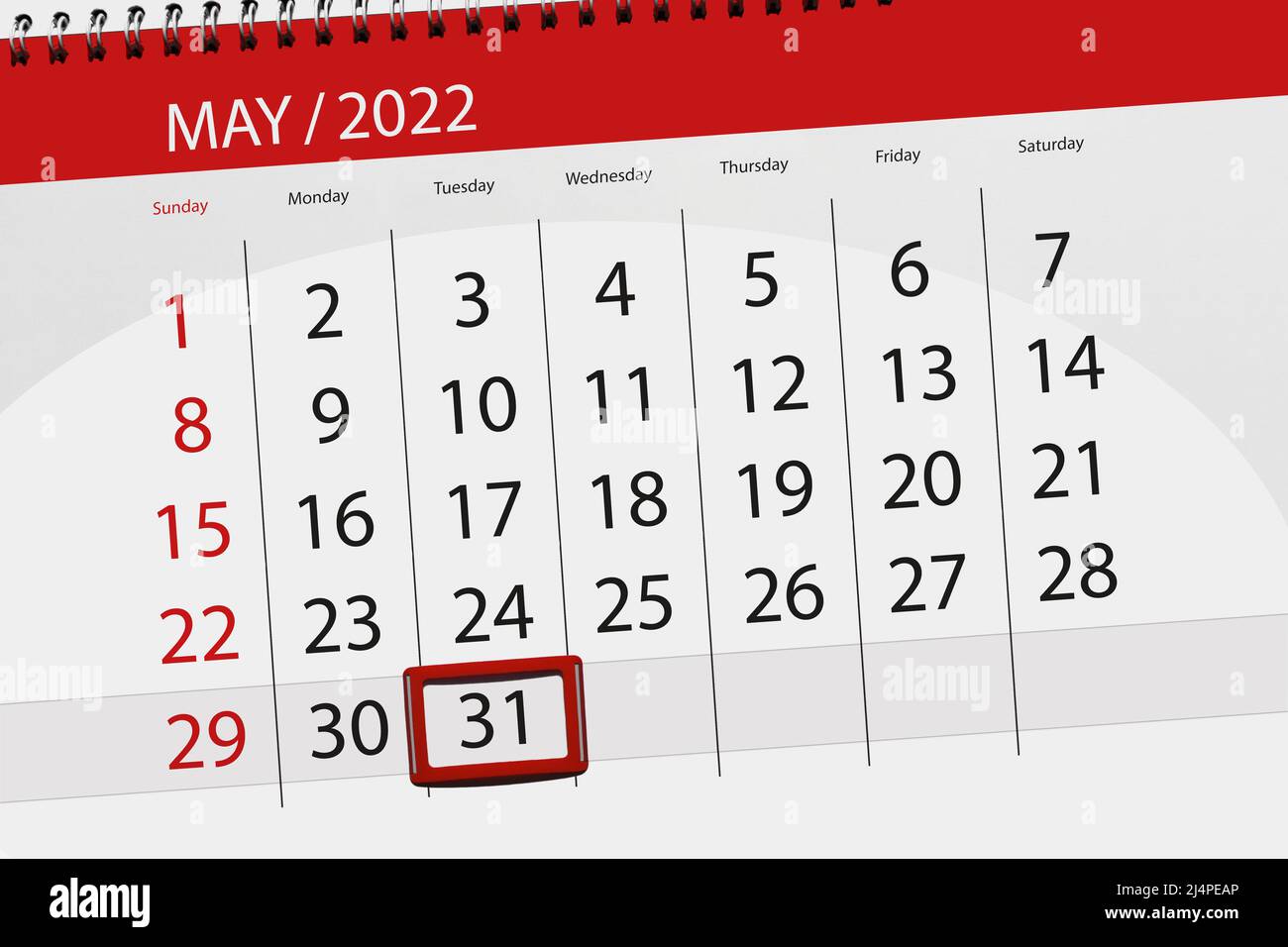 Calendar planner for the month may 2022, deadline day, 31, tuesday ...