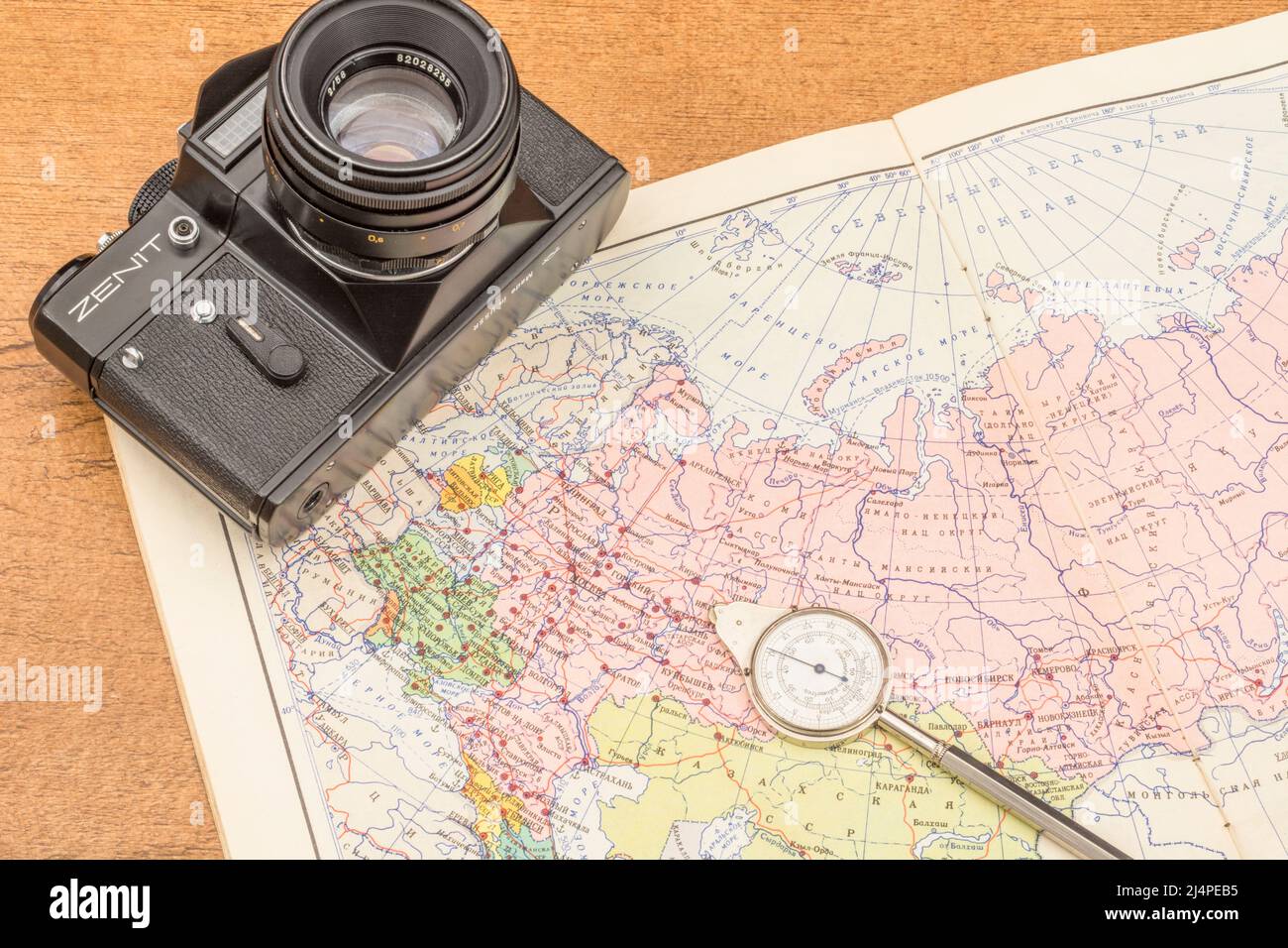 Russian atlas map of USSR on printed vinyl table top with Zenit 35mm ...