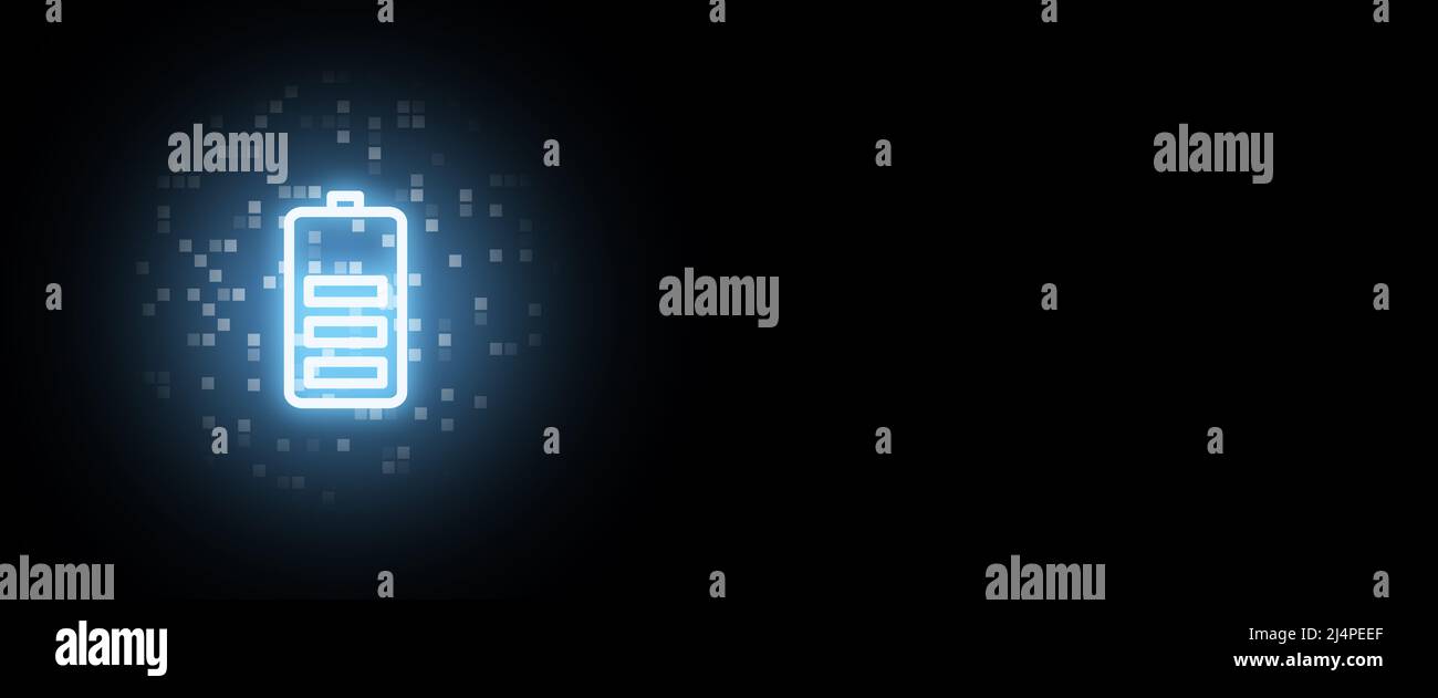 Half charged battery symbol in the form of a hologram with copy space ...