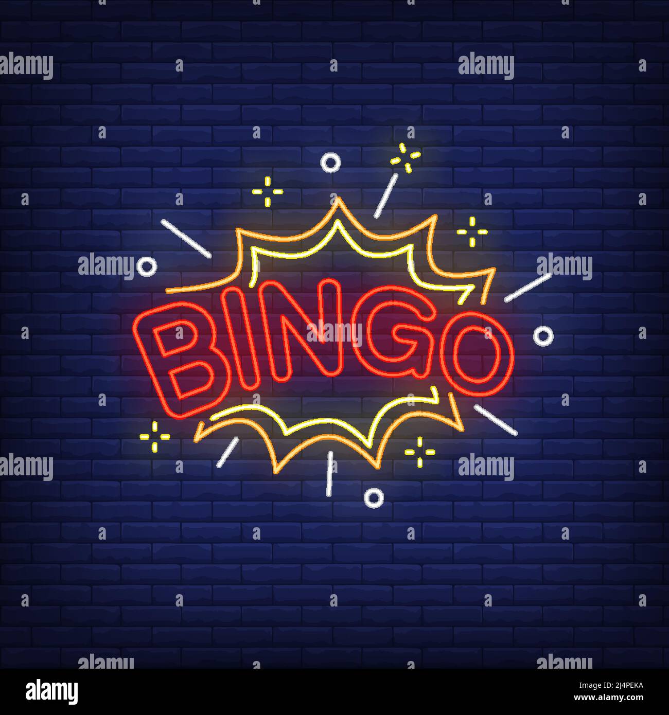 Bingo neon lettering and explosion. Gamble, win, entertainment design ...