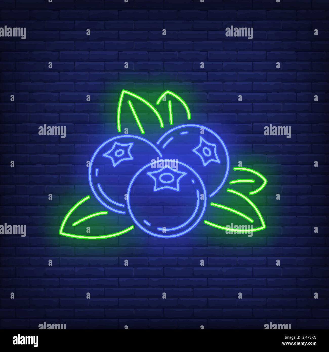 Blueberries neon sign. Food, fruit, berry, vitamin design. Night bright ...
