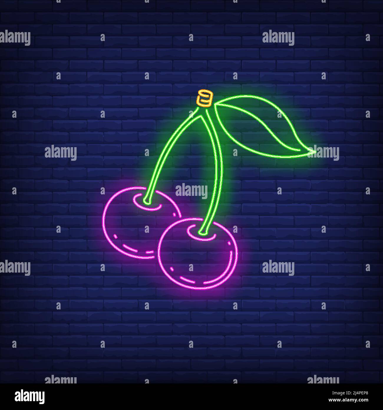 Cherries neon sign. Food, fruit, berry, vitamin design. Night bright ...