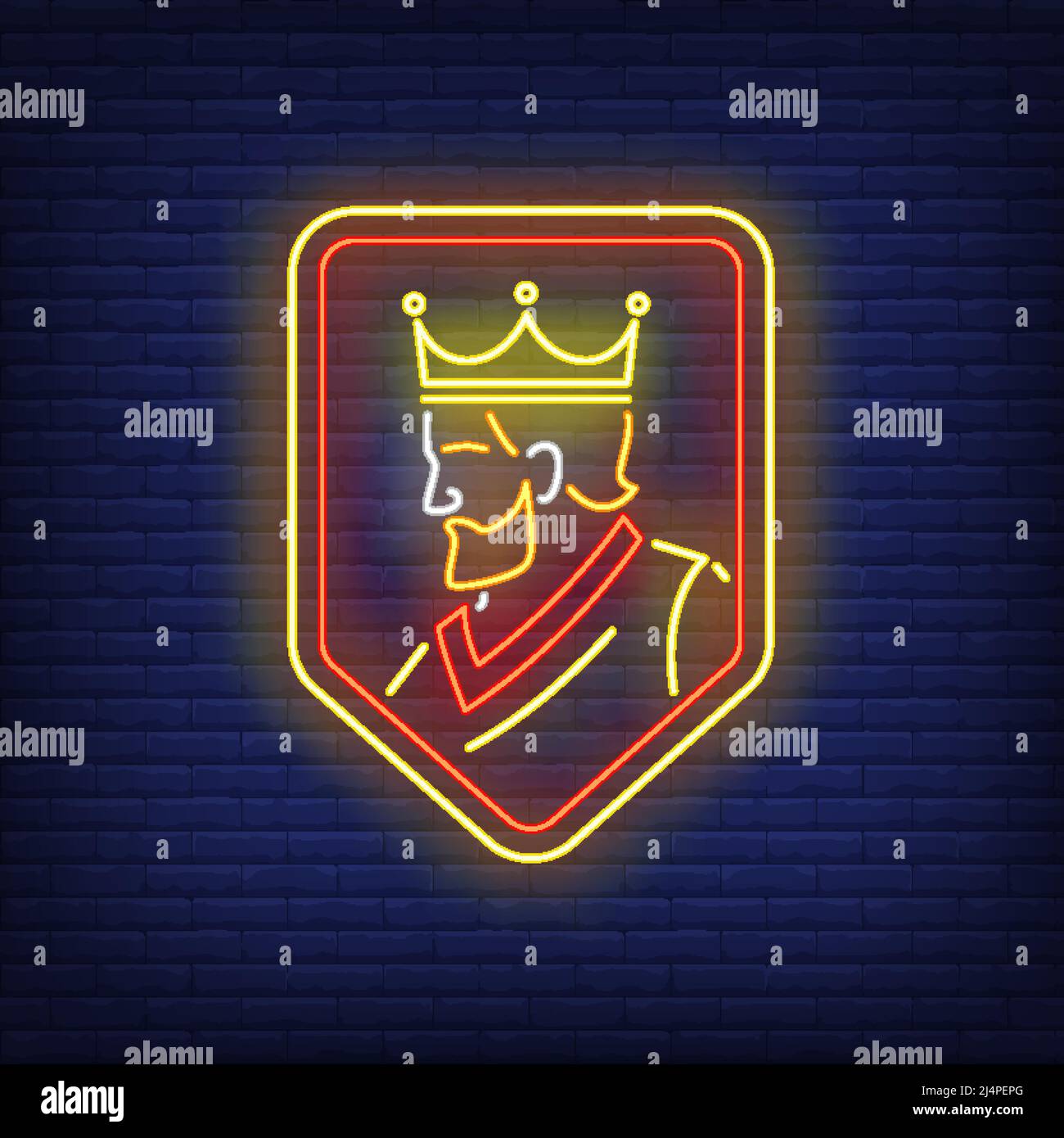 King on shield neon sign. Authority, label, power design. Night bright ...