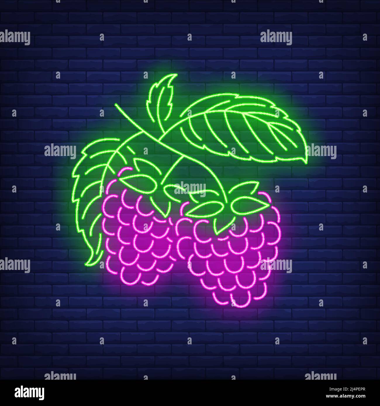 Raspberries neon sign. Food, fruit, berry, vitamin design. Night bright ...