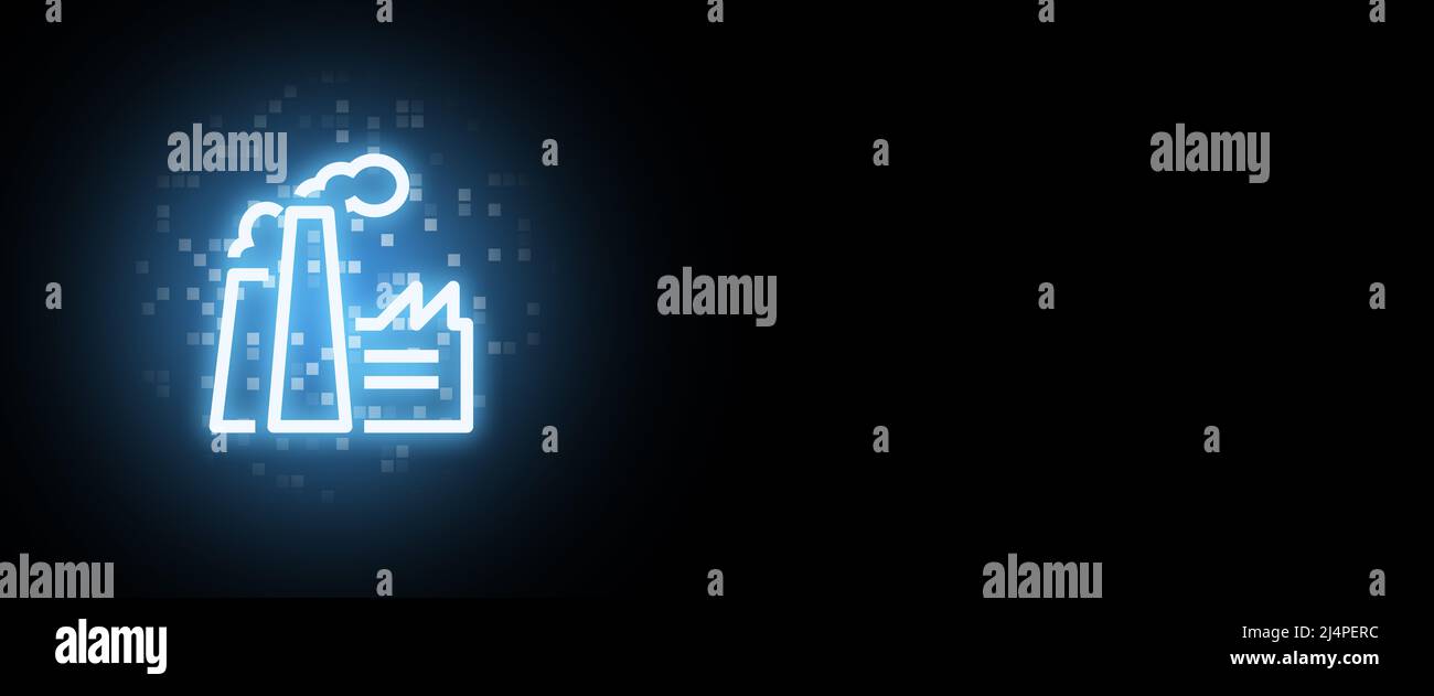 Manufacturing factory sign in the form of a hologram with copy space ...