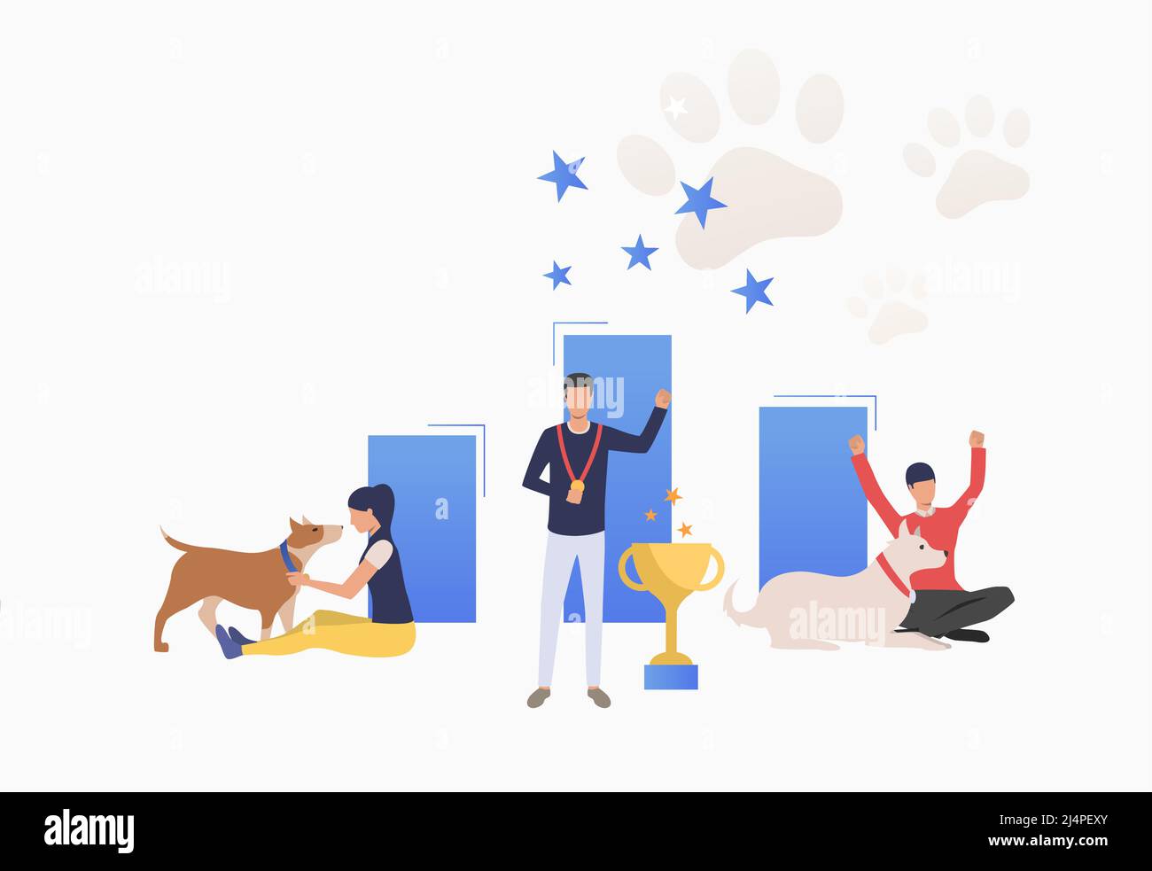 Dog owners celebrating victory at dog show. Winner, award, animal ...