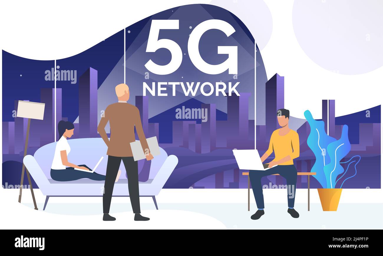 Men and woman working on laptops in modern office space. Communication ...