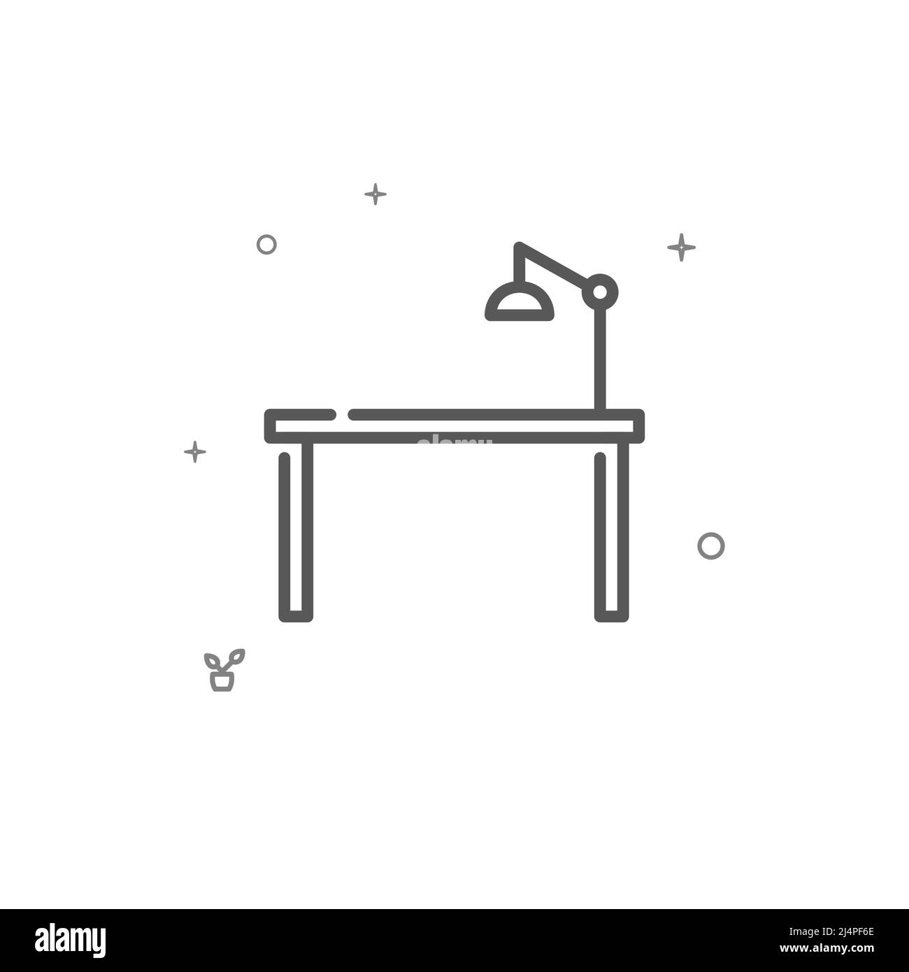 Table with table lamp, workplace simple vector line icon. Home ...