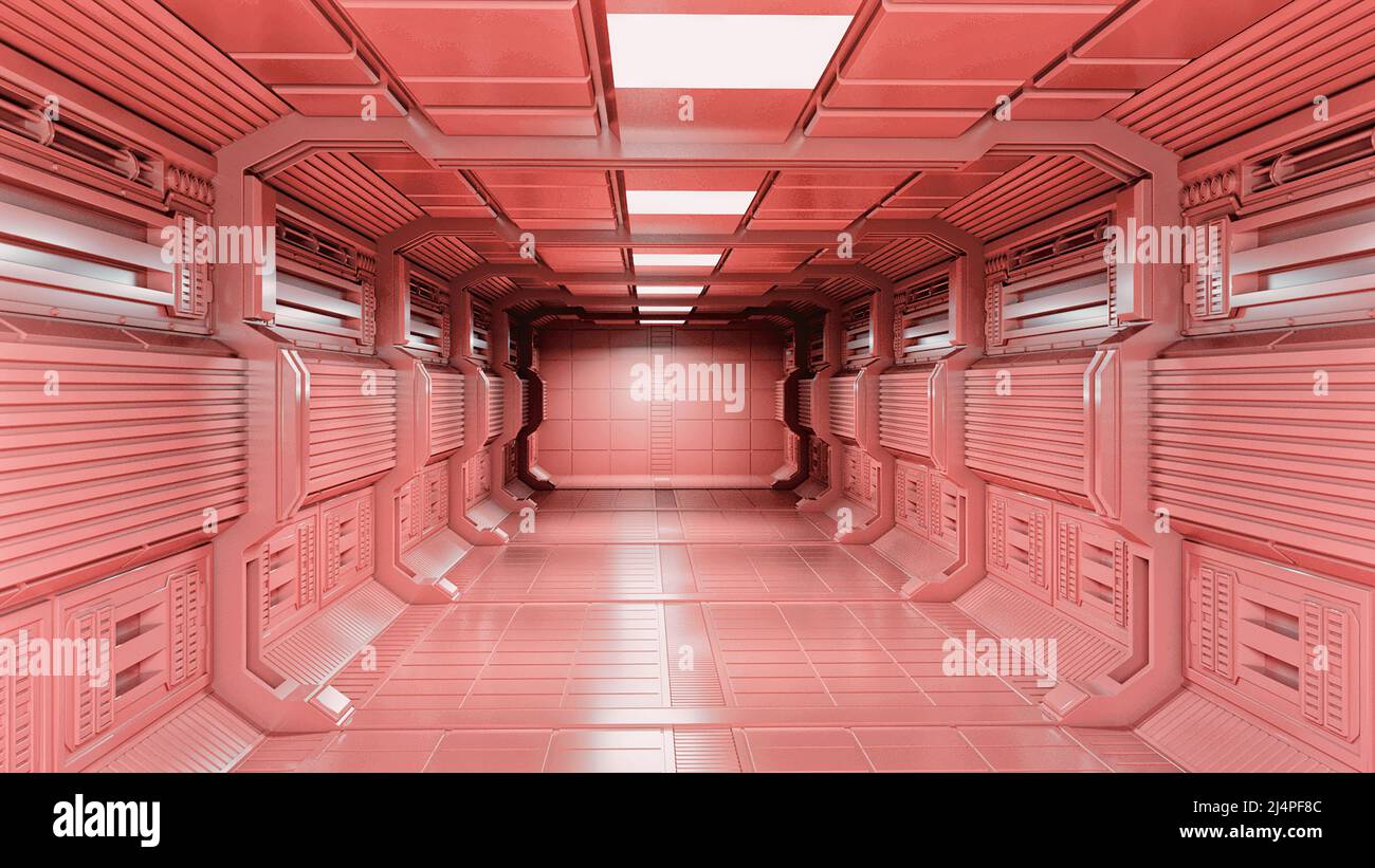 3d rendering Sifi lab in pink space with the white power Stock Photo ...