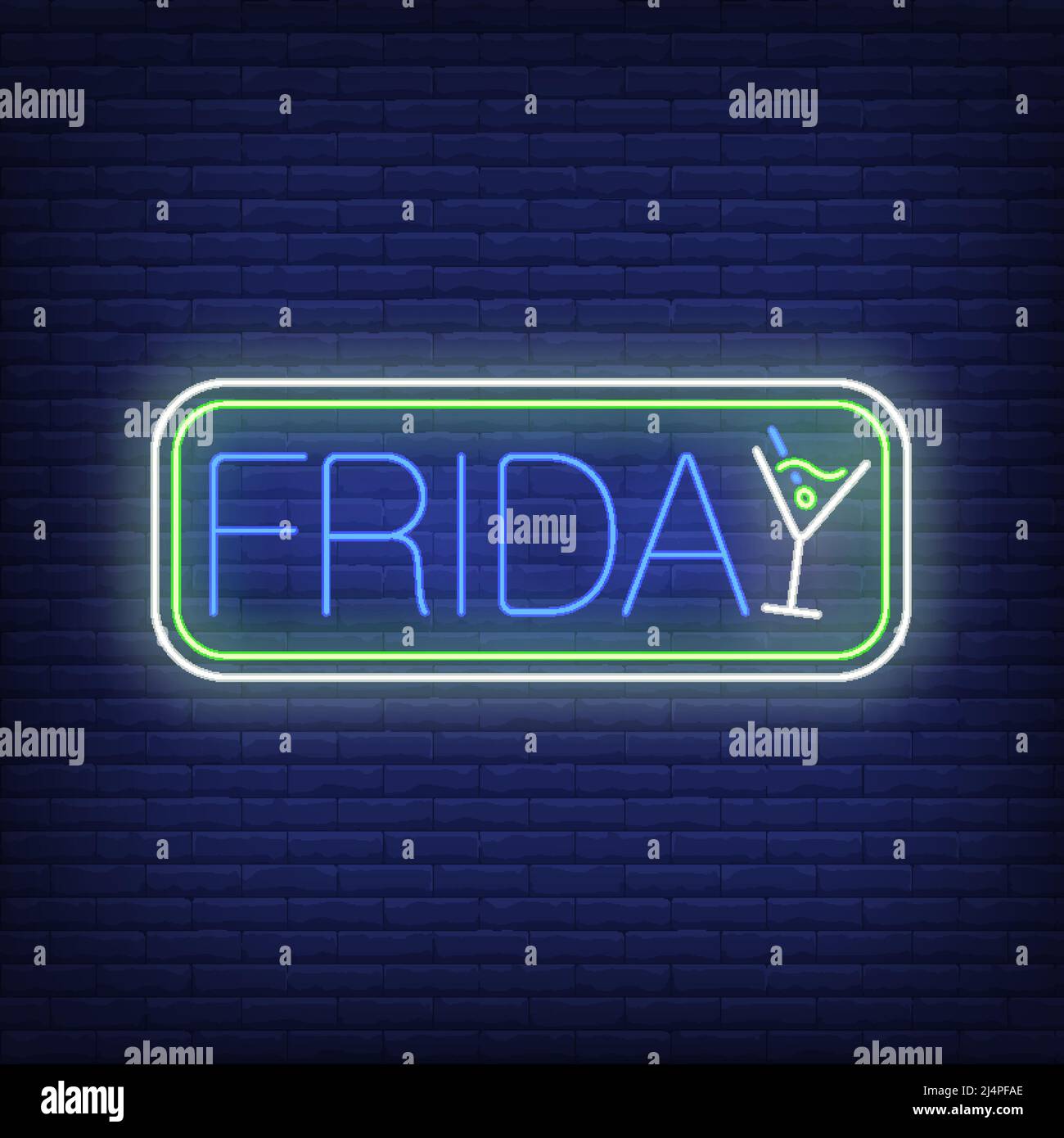 Friday neon lettering in frame with cocktail. Party advertisement ...