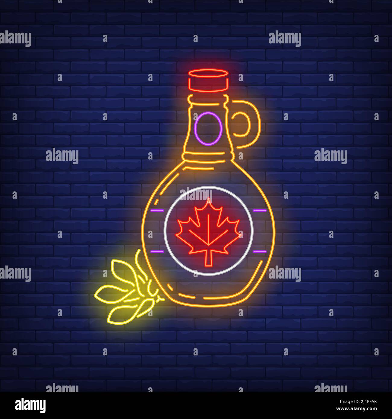 Maple syrup bottle with leaf neon sign. Canada, drink, advertisement ...