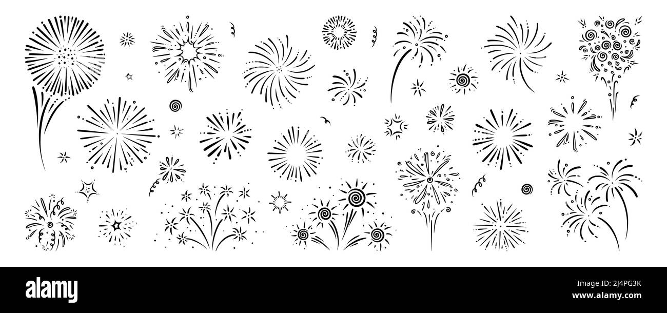 Doodle firework set. Shiny foreworks for parties and celebrations ...