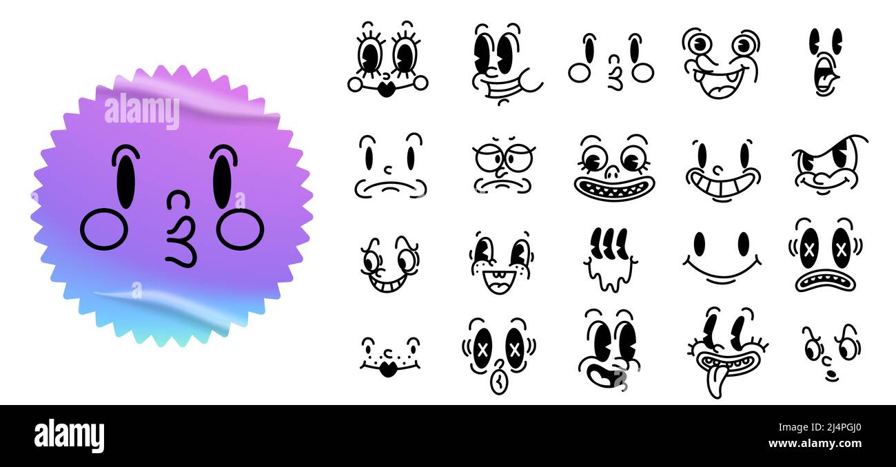 Retro 30s cartoon and comics characters faces. Traditional emotions ...