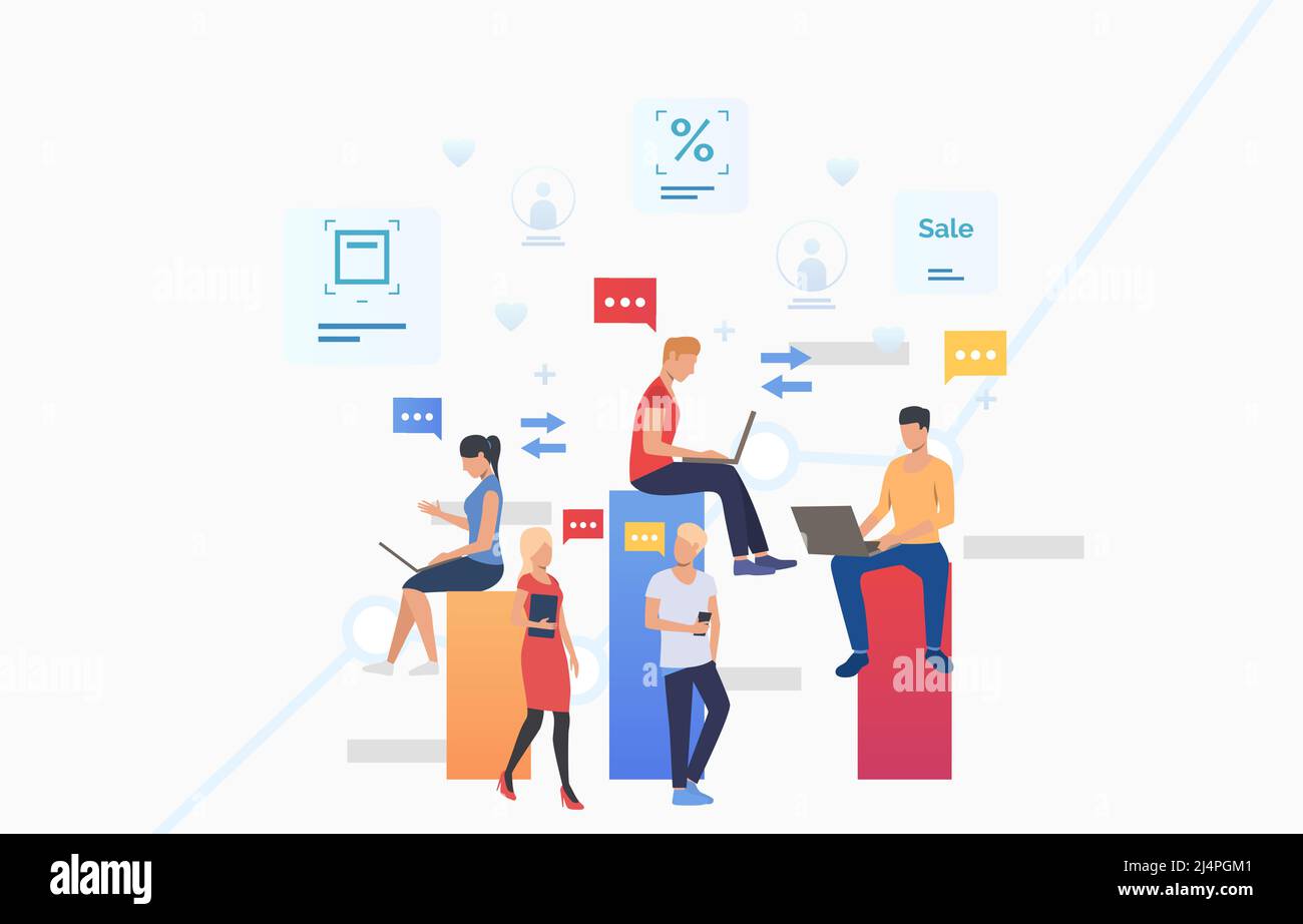 People using gadgets, sending messages and communicating. Network ...