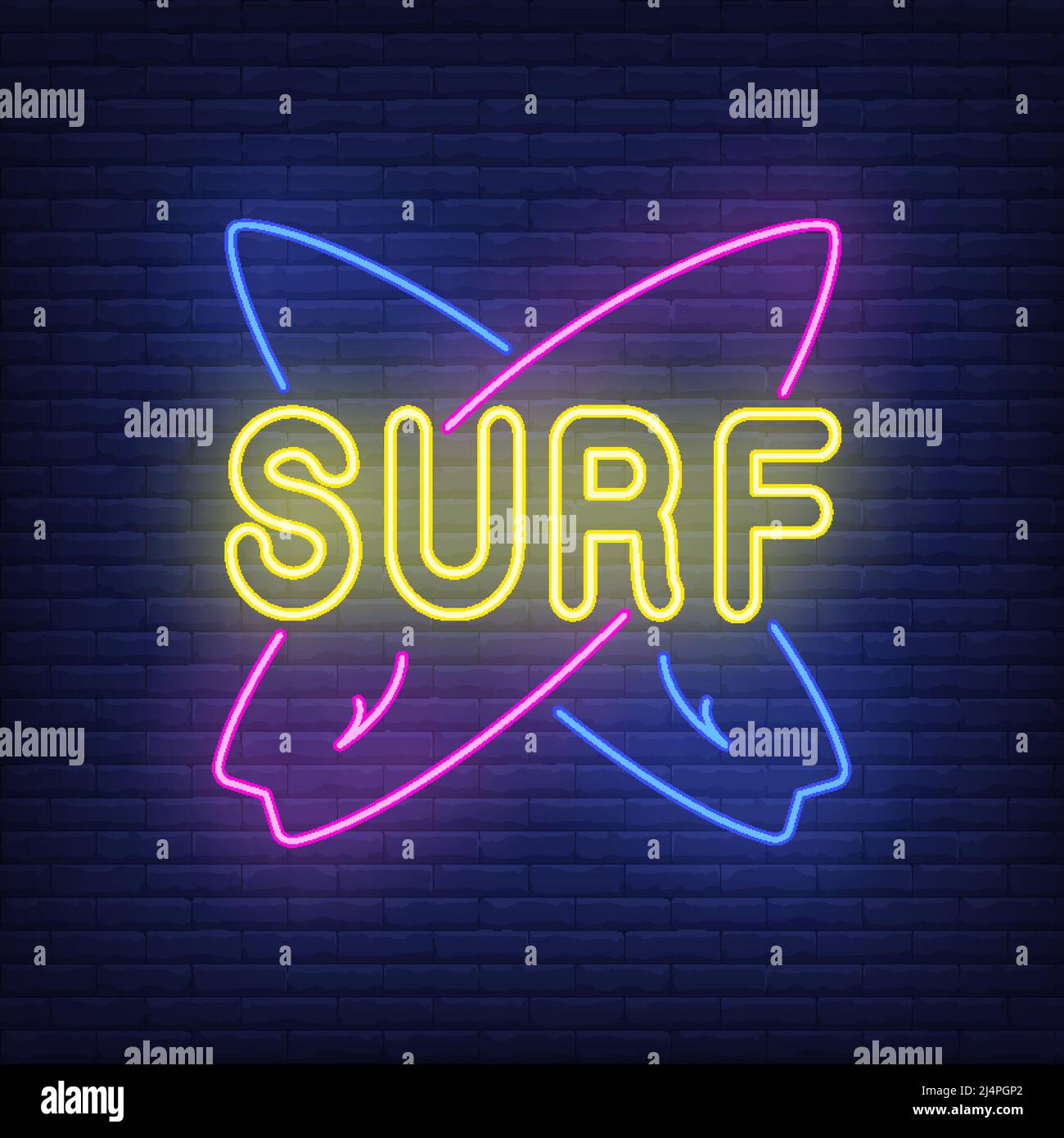 Surf neon lettering with crossed surfboards. Surfing, extreme sport ...