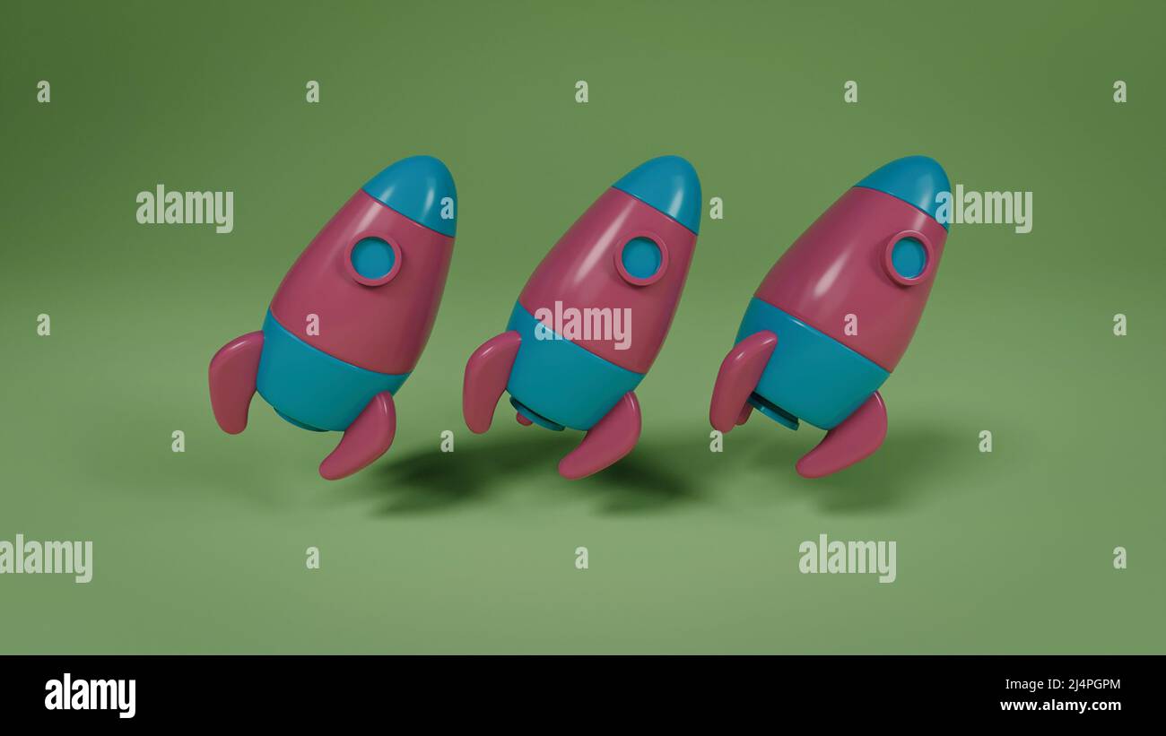 Spaceship launch Abstract 3d rendering Flying space rocket yellow ...