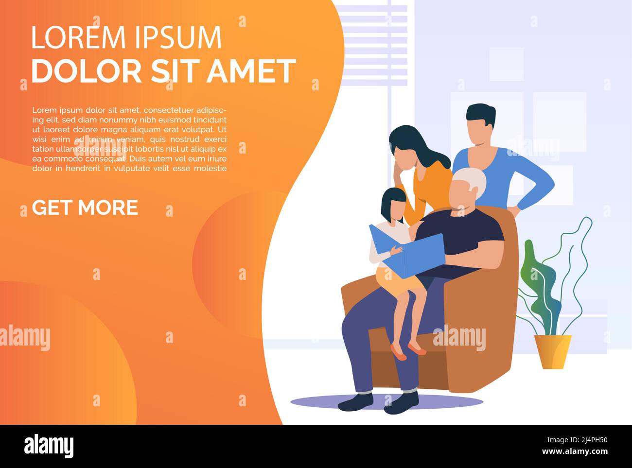 Family spending time together at home slide template. Parents, children ...