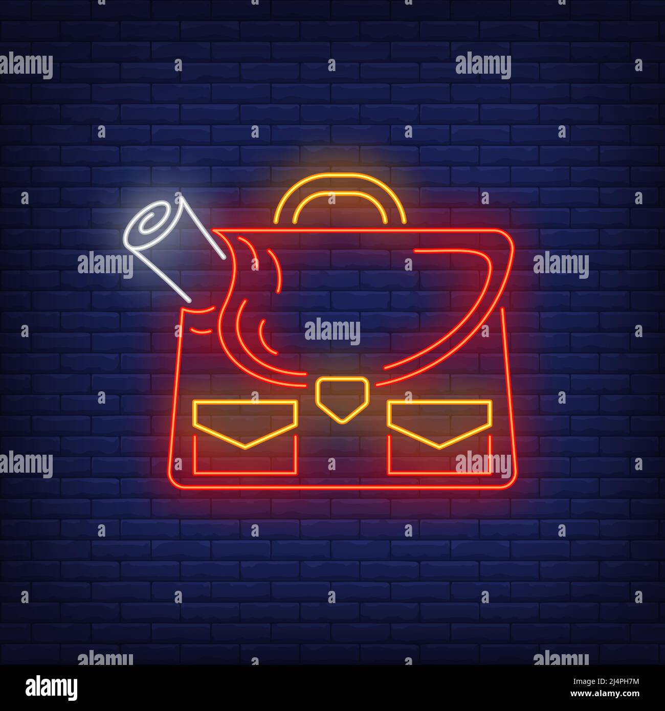 Brief case neon sign. Work, portfolio, paper. Vector illustration in ...