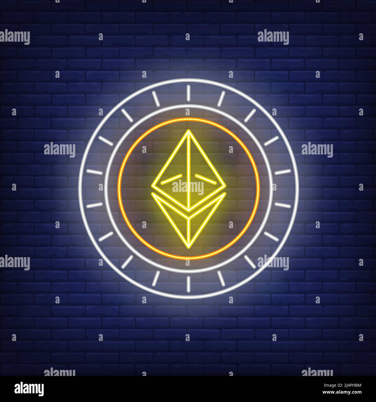 Ethereum cryptocurrency coin neon sign. Crypto currency, blockchain ...