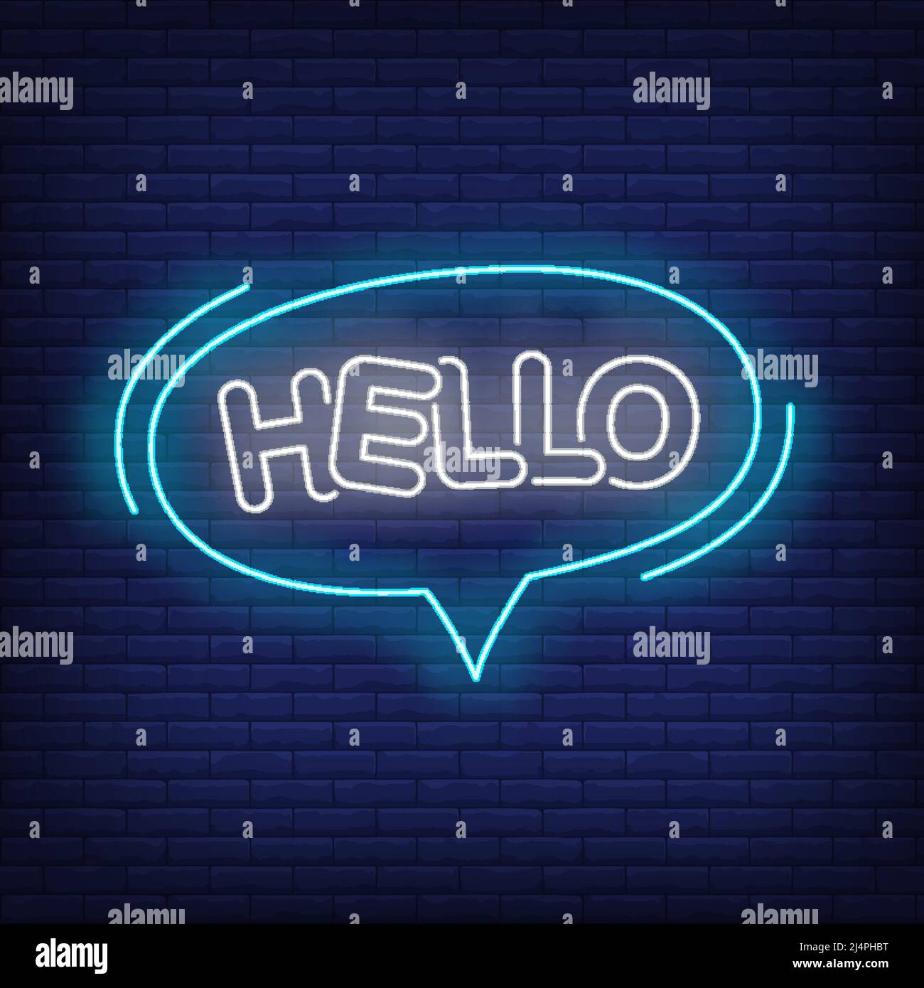 Hello neon lettering in speech bubble. Communication, conversation ...