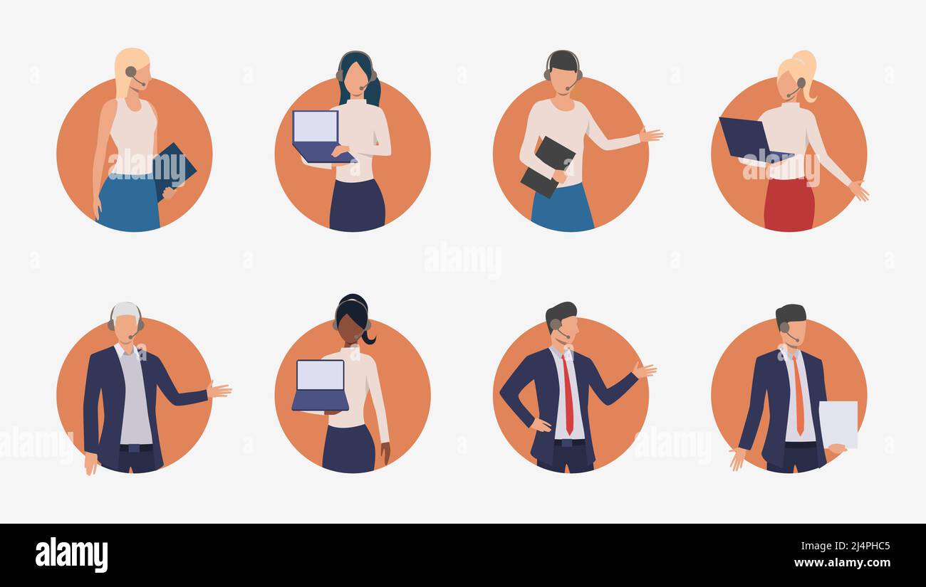 Sales agents consulting clients on phone. Male and female customer ...